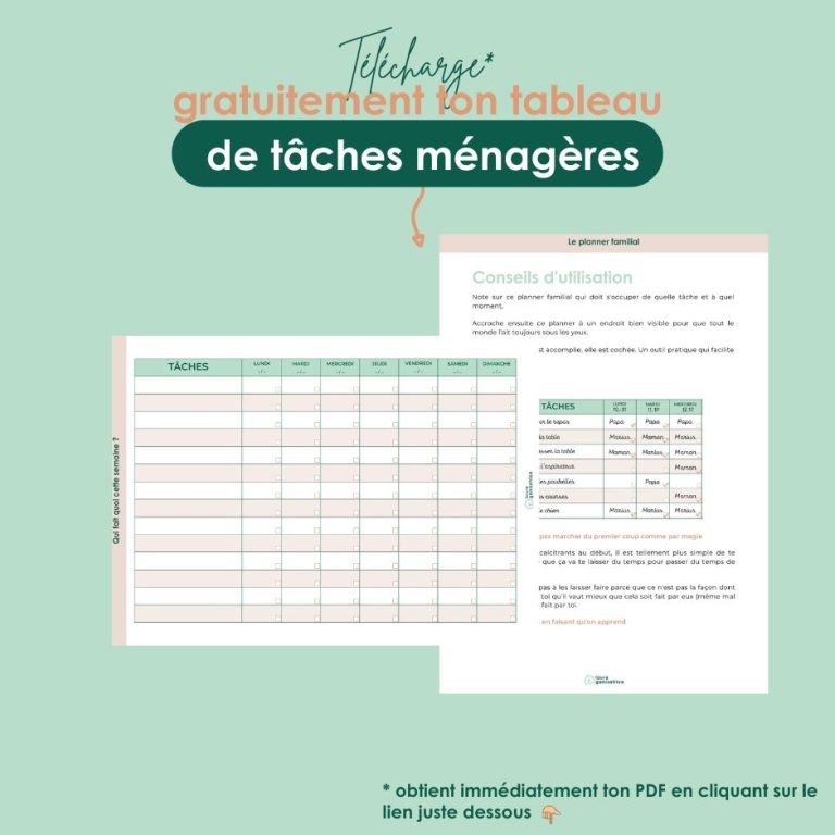 Tableau tâches ménagères familiales PDF gratuit